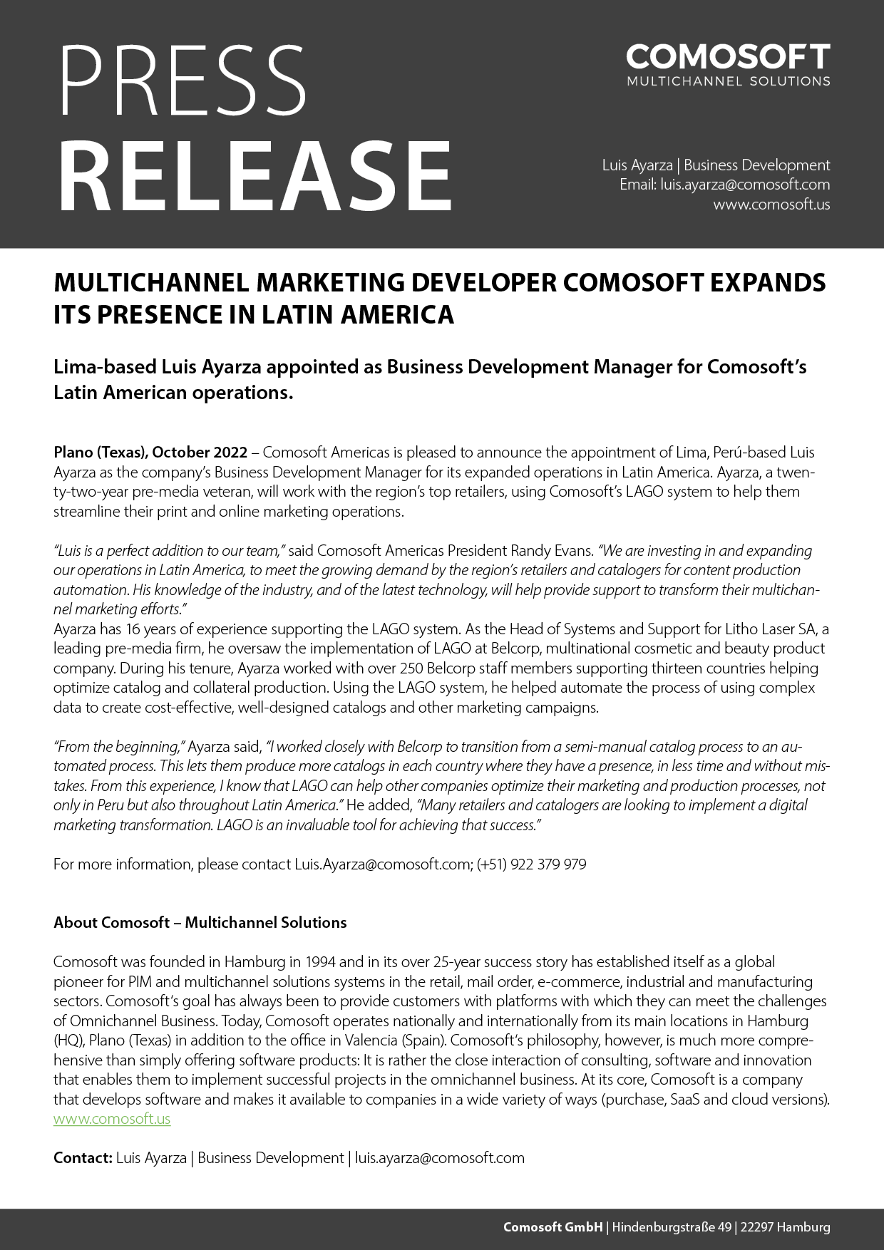 Press Release: Comosoft expands its presence in Latin America